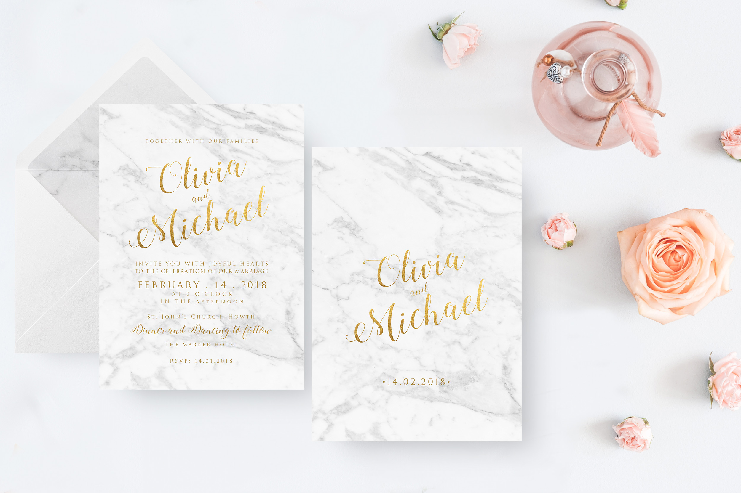 Gleaming Marble & Gold Wedding Invitation - Invite.ie - Luxury Wedding ...