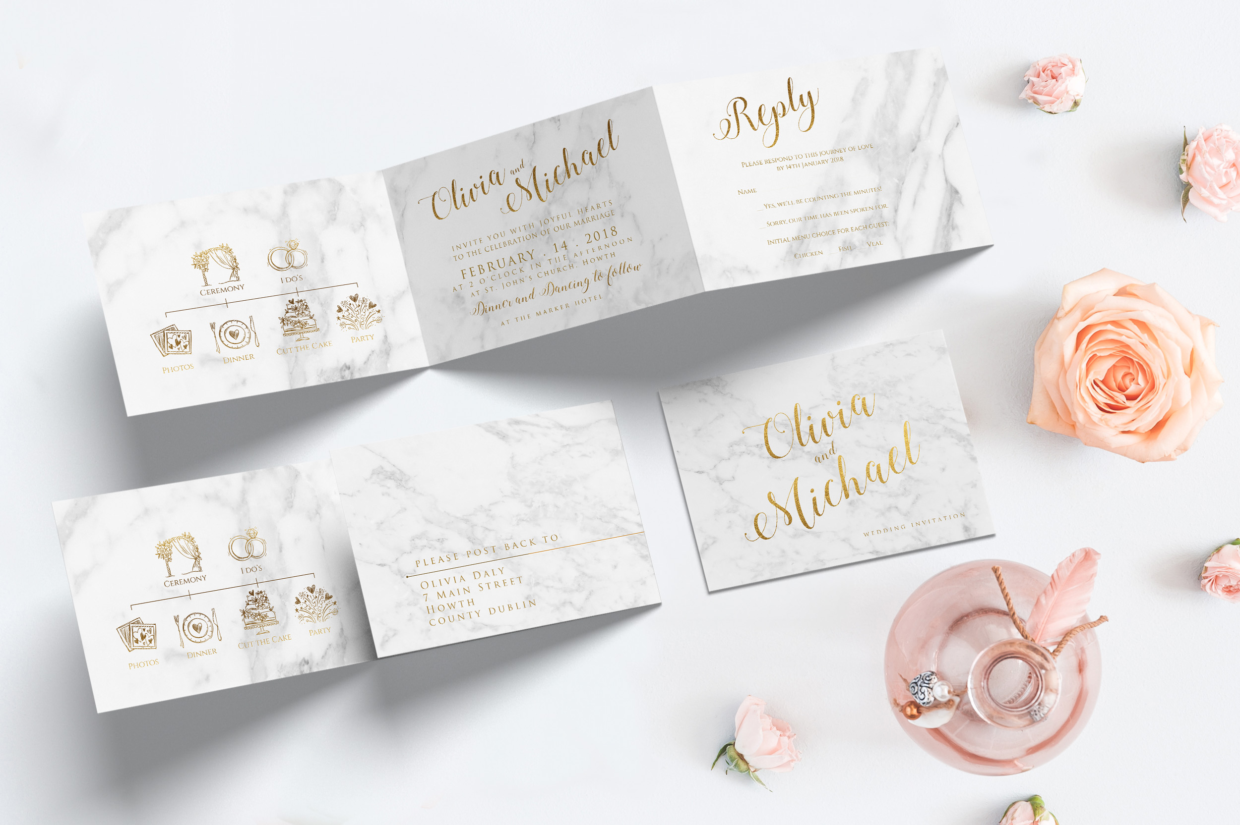 Gleaming Marble & Gold Wedding Invitation - Invite.ie - Luxury Wedding ...